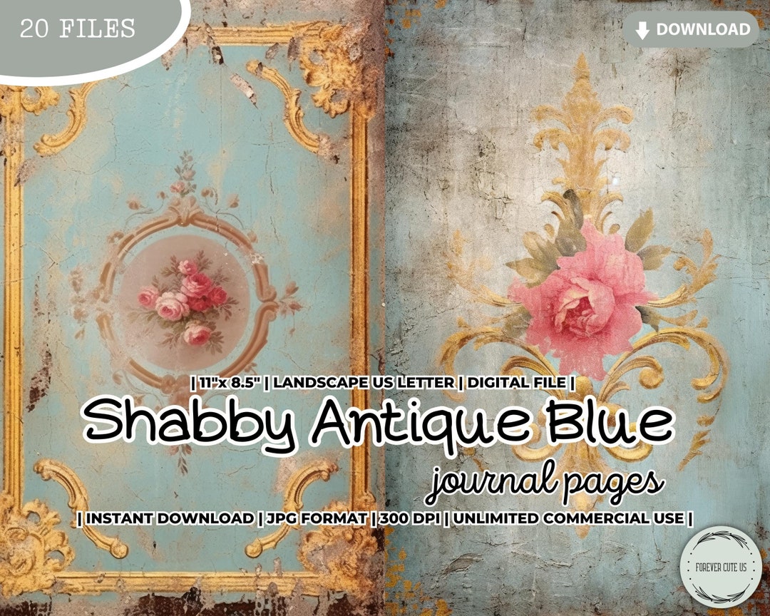 Shabby Antique Blue Junk Journal Pages, Vintage, Shabby Chic, Journal ...