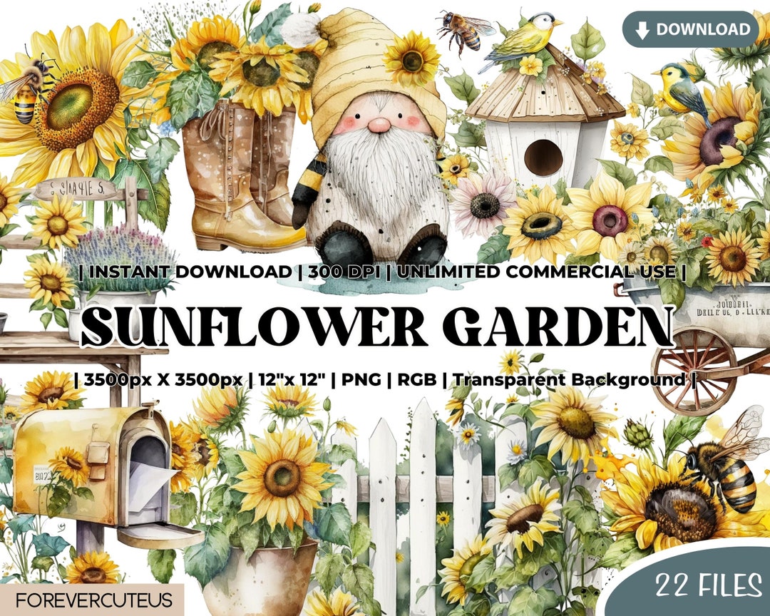 Sunflower Garden Clipart, Sunflower Clipart, Sunflower PNG, Sunflower ...