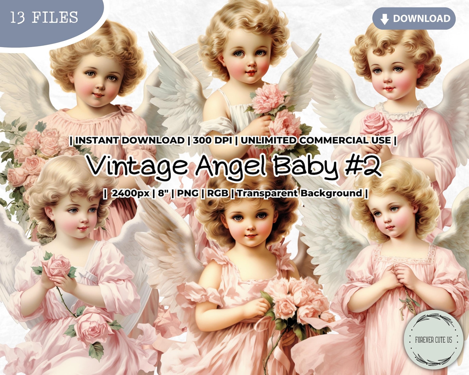 Vintage Angel Baby Clipart Bundle Pink Girl Kid Little - Etsy
