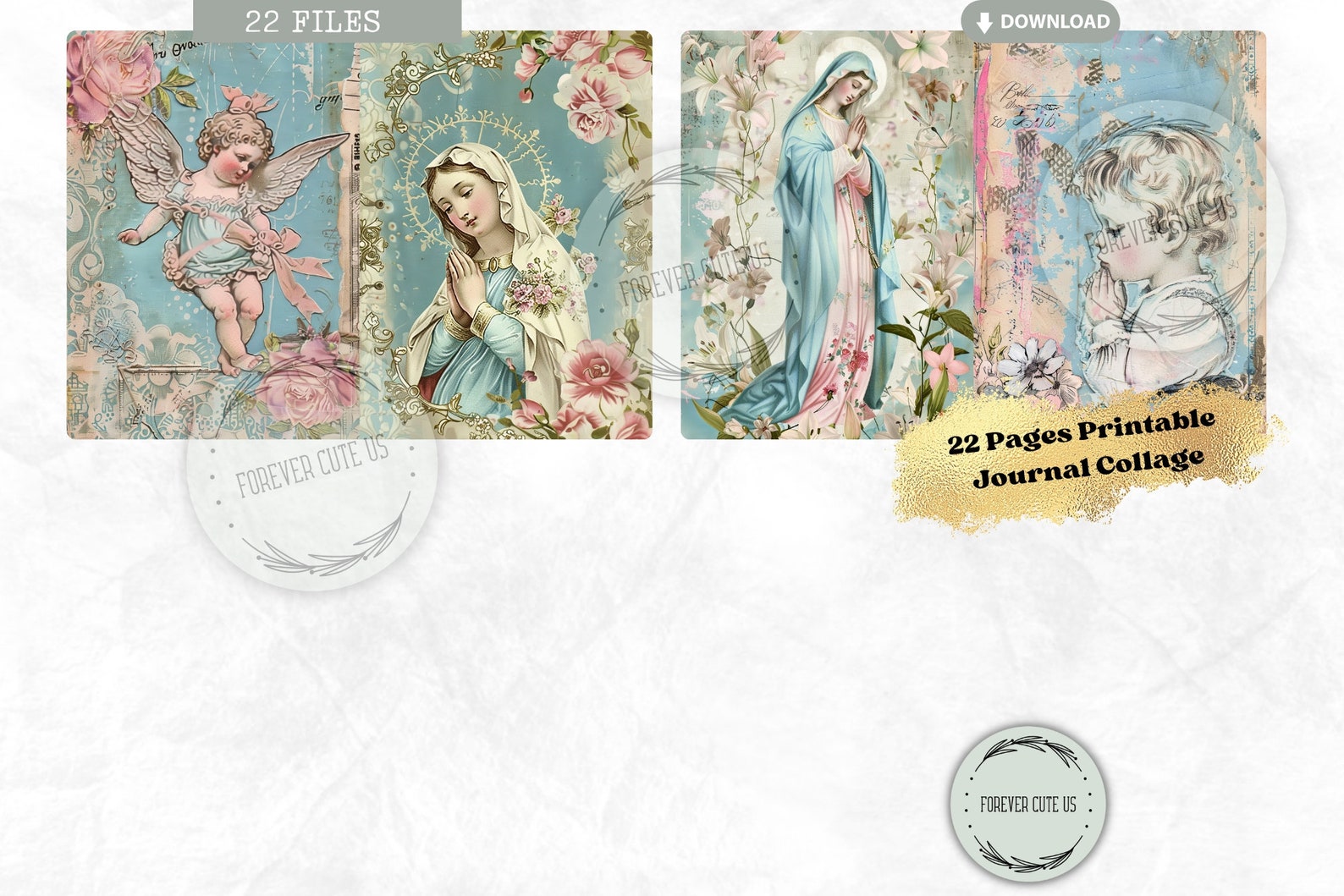 Shabby Faith Junk Journal Collage Set, Holy Mother Mary, Virgin Mary ...