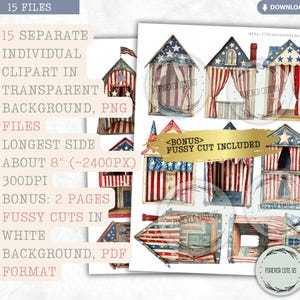 Patriotic Doll House Clipart, 4th of July Blue Red White Stars Stripe ...