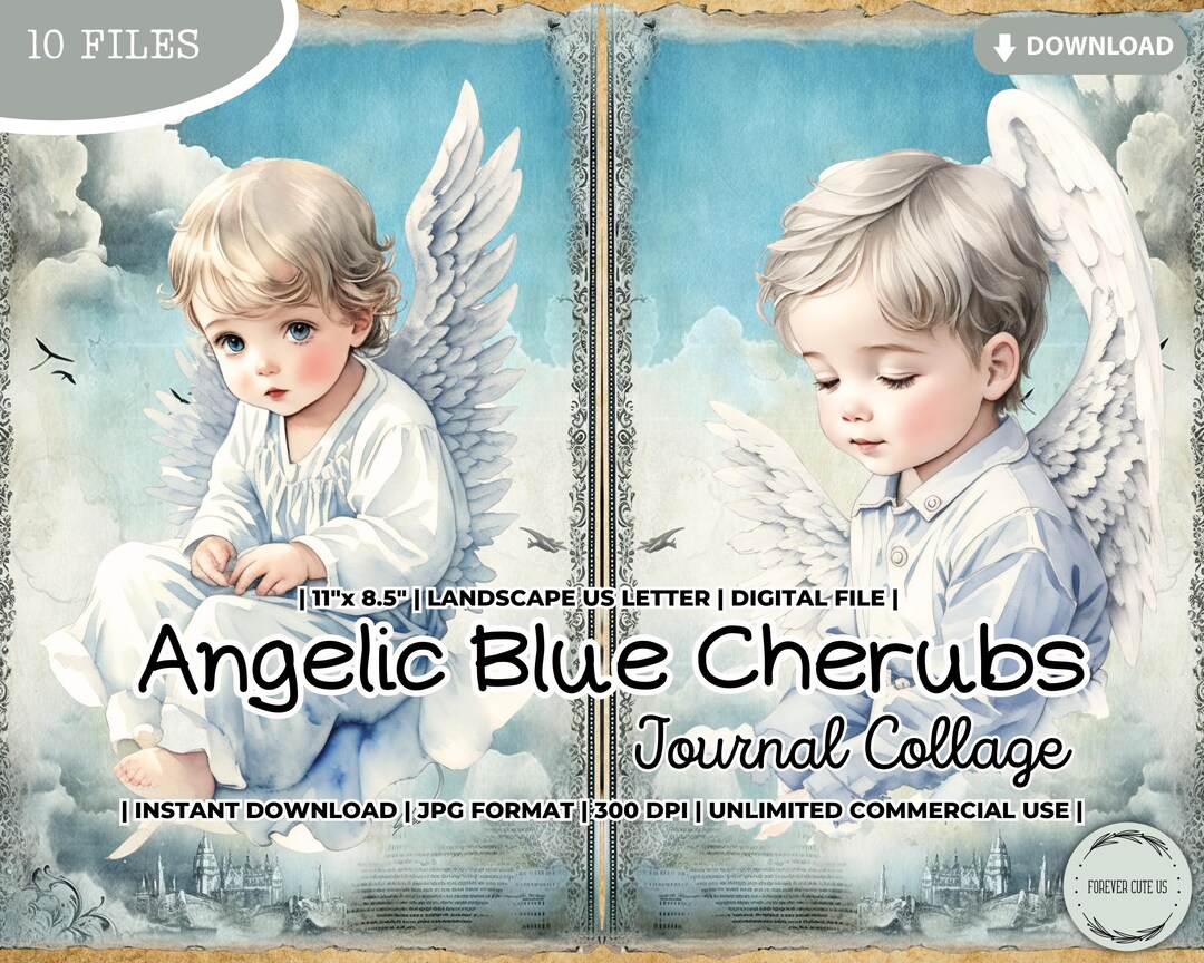 Angelic Blue Cherubs Junk Journal Collage Sheet, Boy, Cloud, Vintage ...