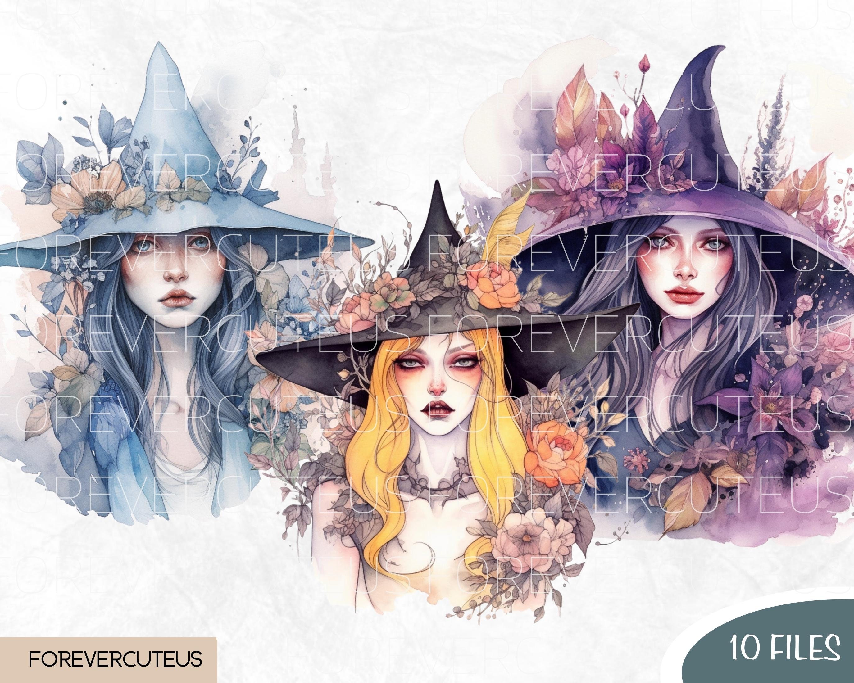 Watercolor Witches Clipart, Pastel Witches, Pastel Florals With Witches ...