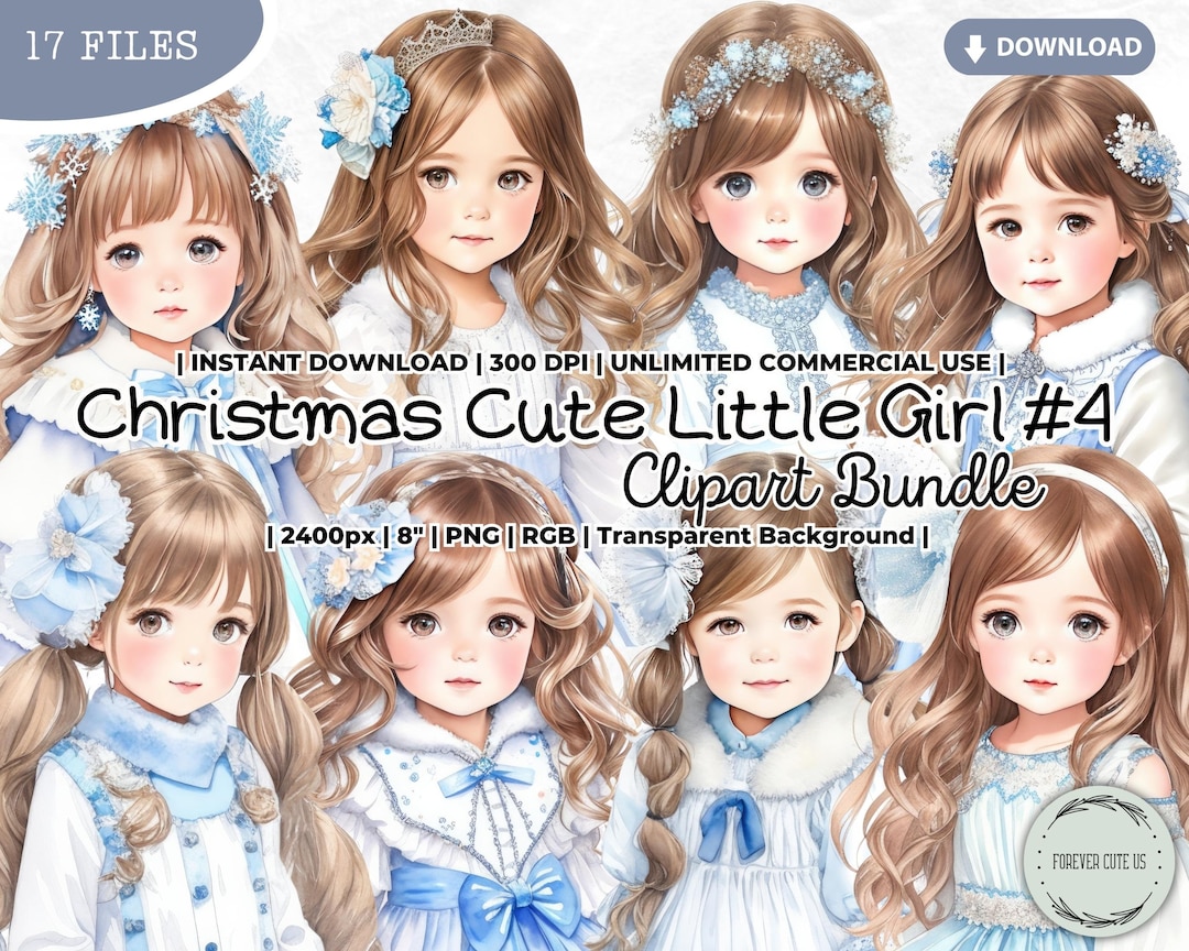 Christmas Cute Little Girl Clipart, Icy Blue Dress, Holidays, Winter ...