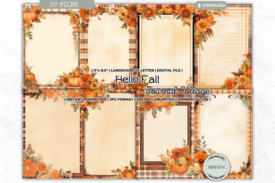Hello Fall Junk Journal Collage Sheet Kit, Autumn, Leaves, Thanksgiving ...