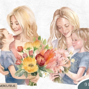 Flowers for Mom Clipart, Mother's Day Clipart, Mom and Son, Mom and ...