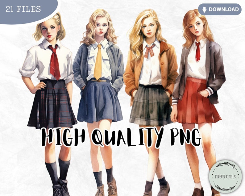 Retro Schulmädchen Clipart Bundle Student Mode Illustration - Etsy.de