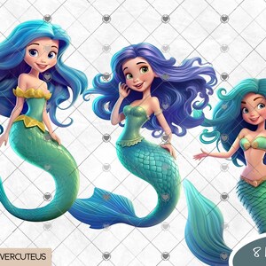 Blue Mermaid Clip Art, Under the Sea, Mermaid Watercolor, Mermaid Tails ...