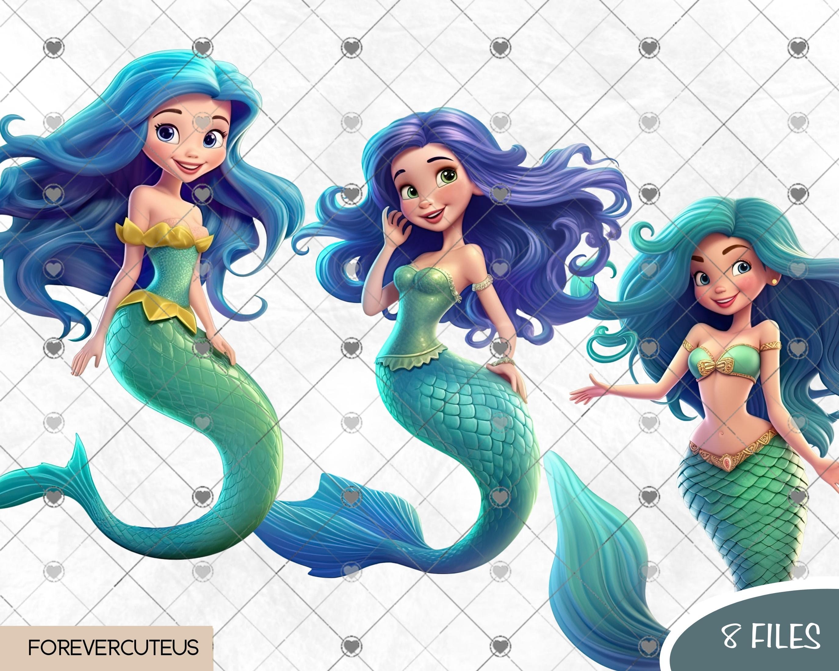 Blue Mermaid Clip Art Under the Sea Mermaid Watercolor - Etsy