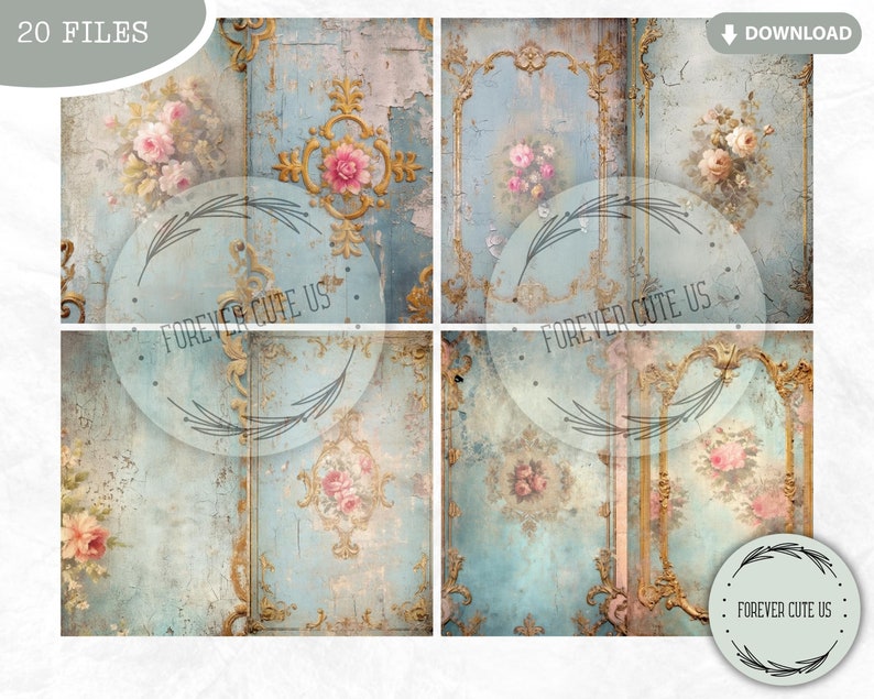 Shabby Antique Blue Junk Journal Pages Vintage Shabby Chic - Etsy