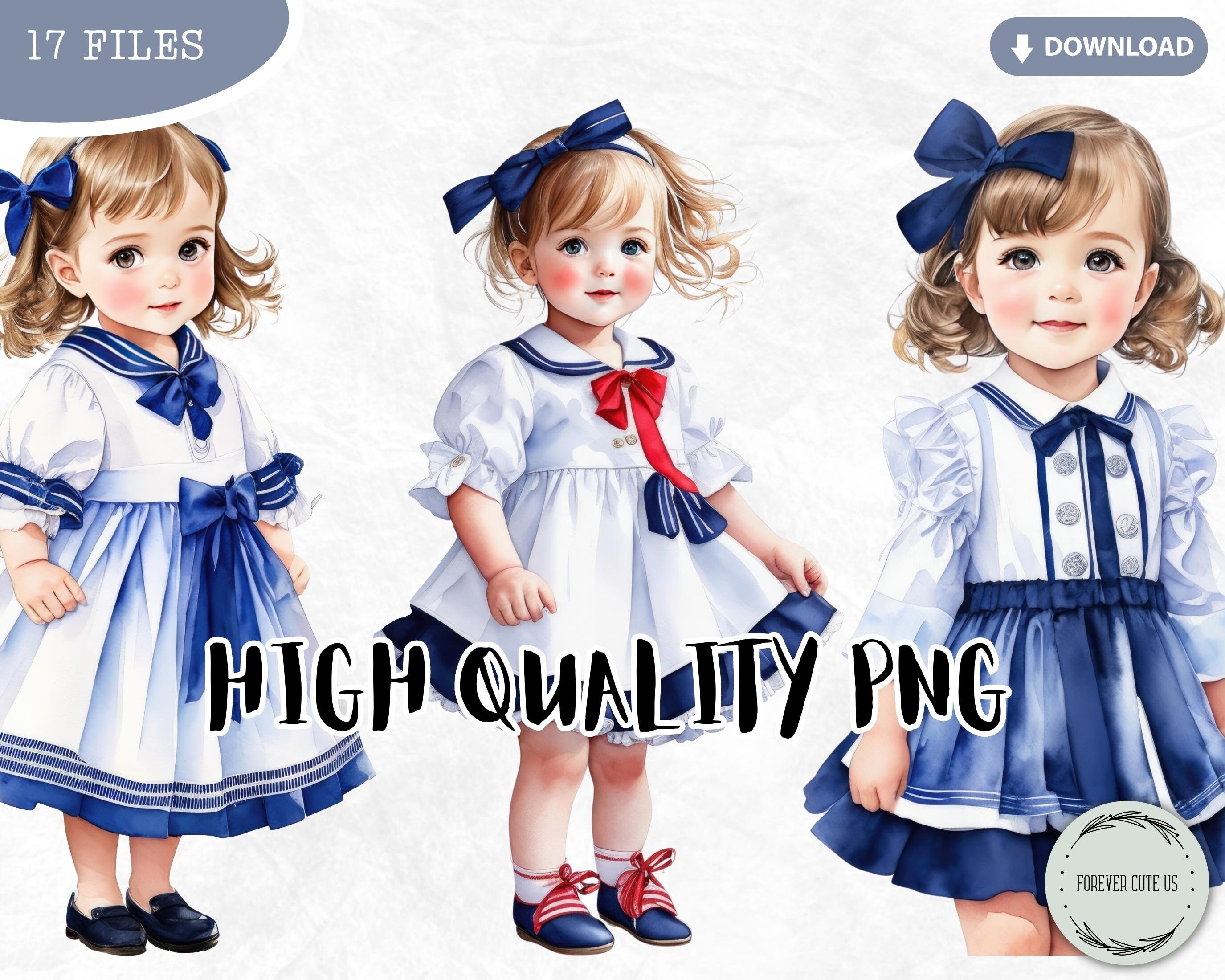 Nautical Little Girl Clipart Bundle, Anchor, Summer, Stripe, Blue ...