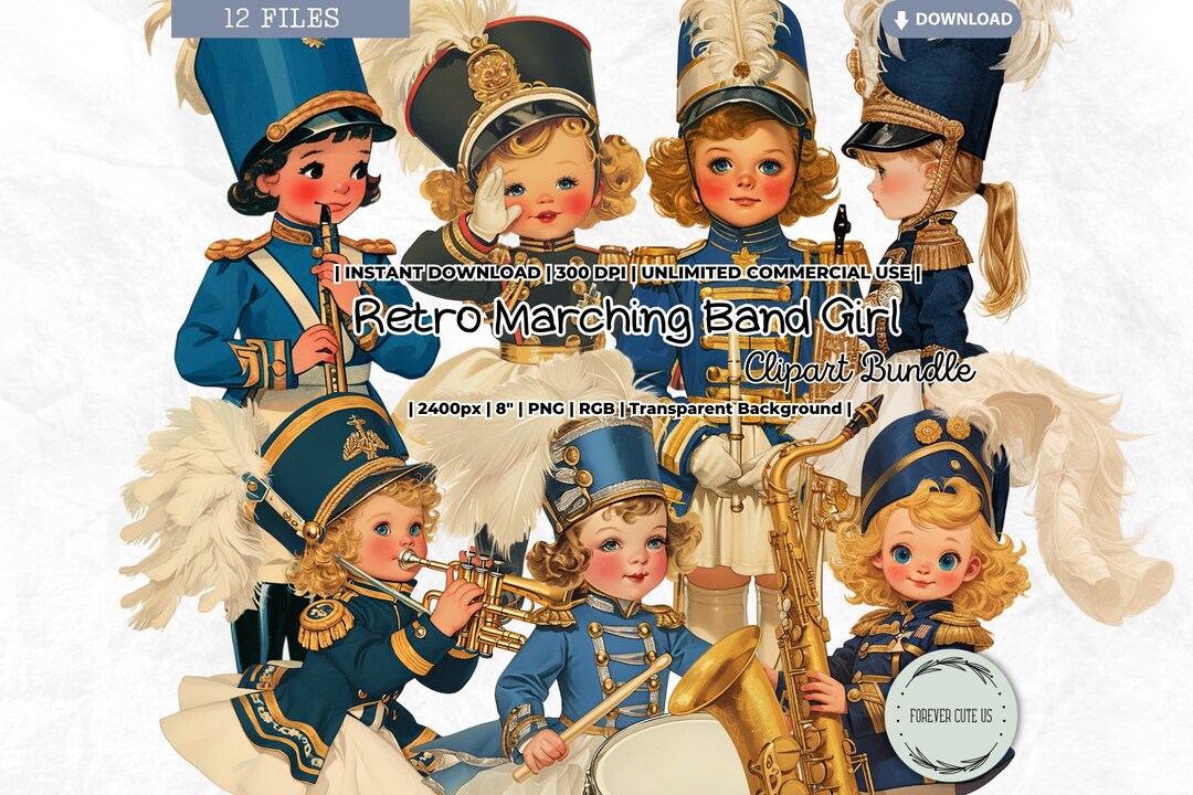 Retro Marching Band Girl Clipart, Vintage, Nostalgic, Uniform, Parade ...