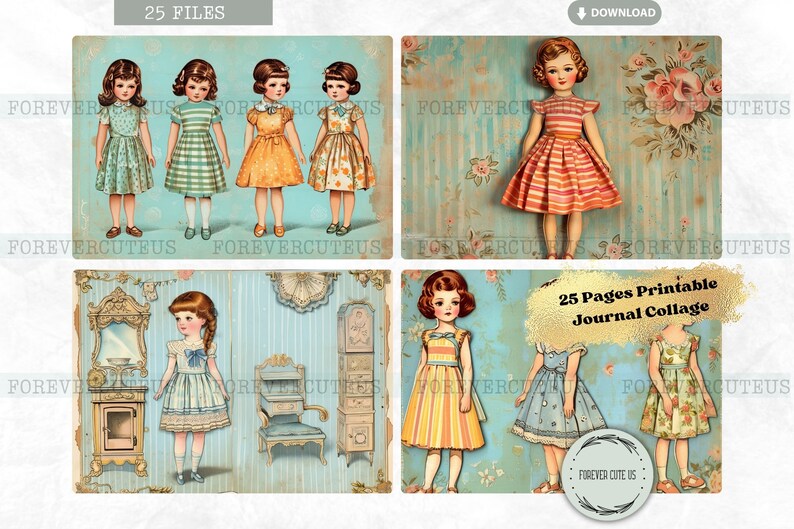 Retro Paper Doll Journal Collage Sheet, Vintage Paper Doll Images ...