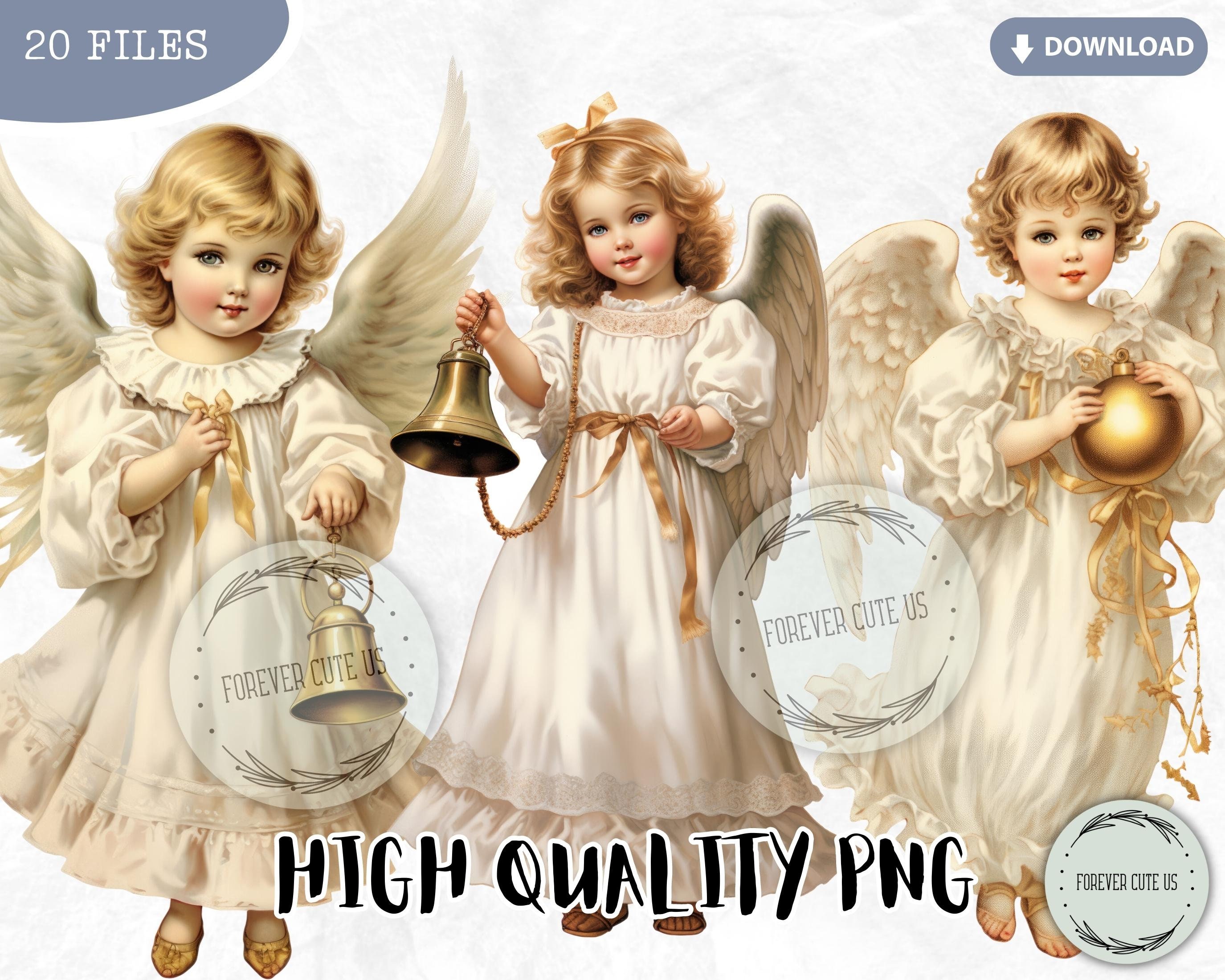 Vintage Christmas Angel Clipart Bundle, Boy, Girl, Jingle Bell ...