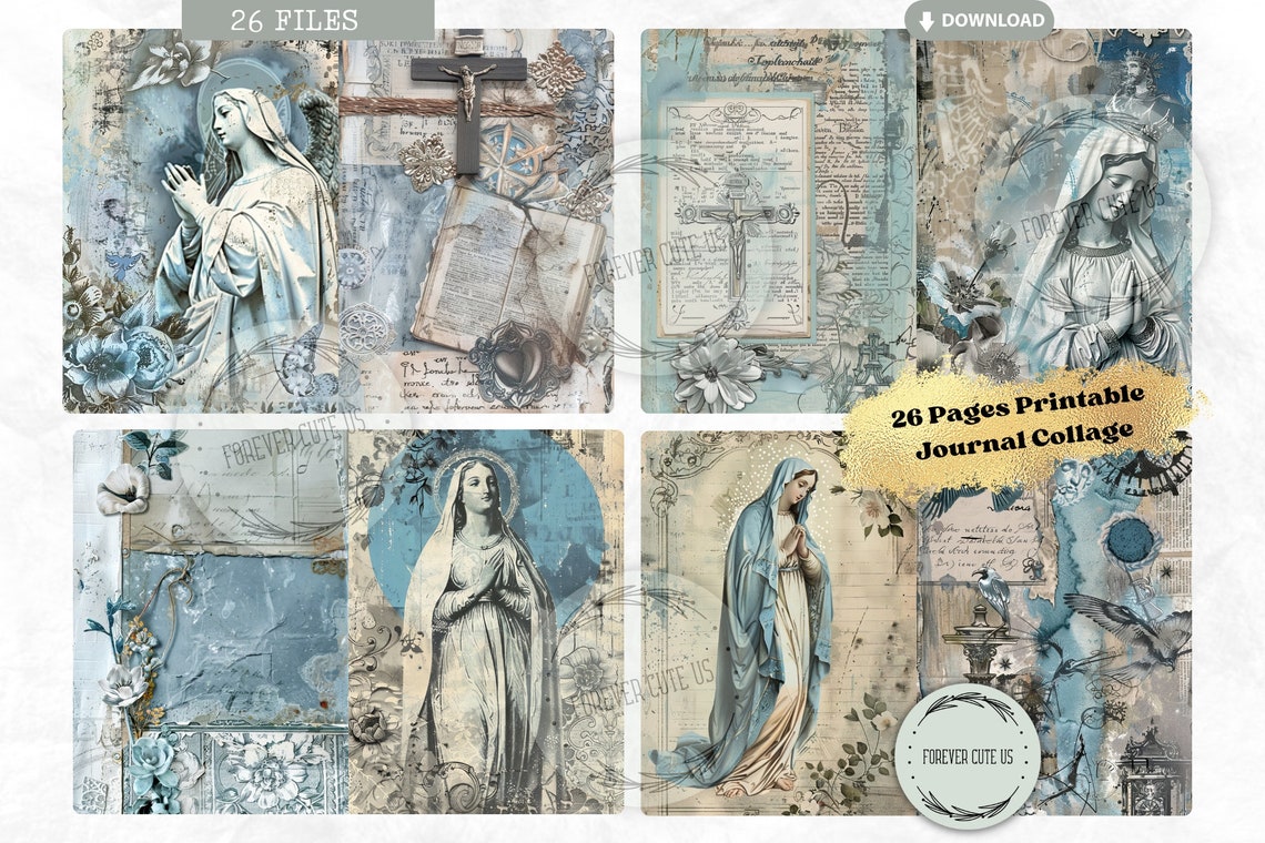 Shabby Faith Junk Journal Collage Set, Holy Mother Mary, Virgin Mary ...
