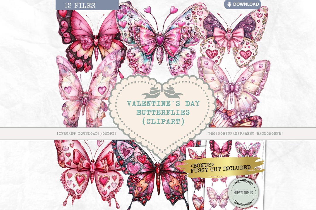 Valentine's Day Butterflies Clipart, Love, Heart, Wedding, Sweet, Pink ...