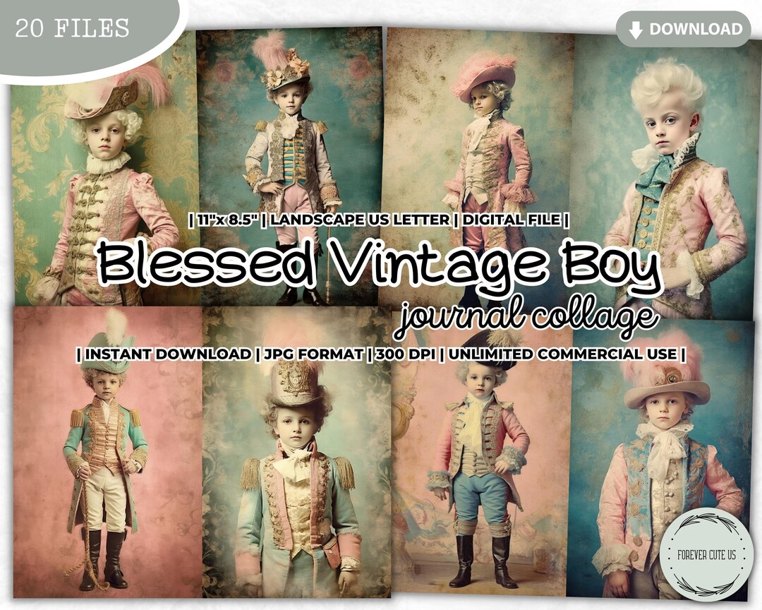 Vintage Boy Junk Journal Collage Sheet, Rococo Scrapbooking (digital ...