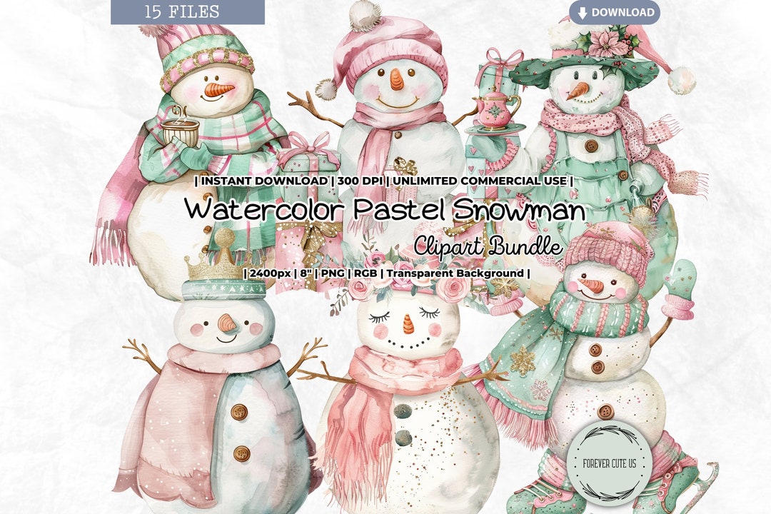 Watercolor Pastel Snowman Clipart, Candy Christmas, Candyland, Winter ...