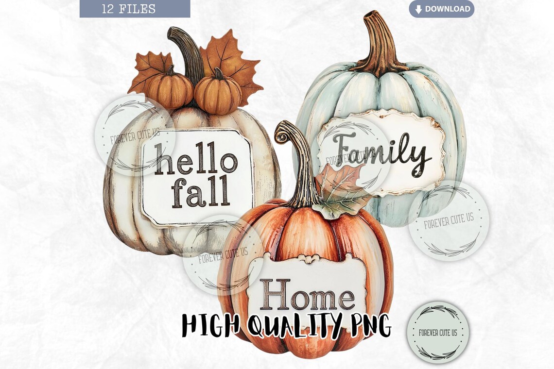 Fall Pumpkins Clipart, Autumn, Watercolor Colorful Pastel, Thanksgiving ...