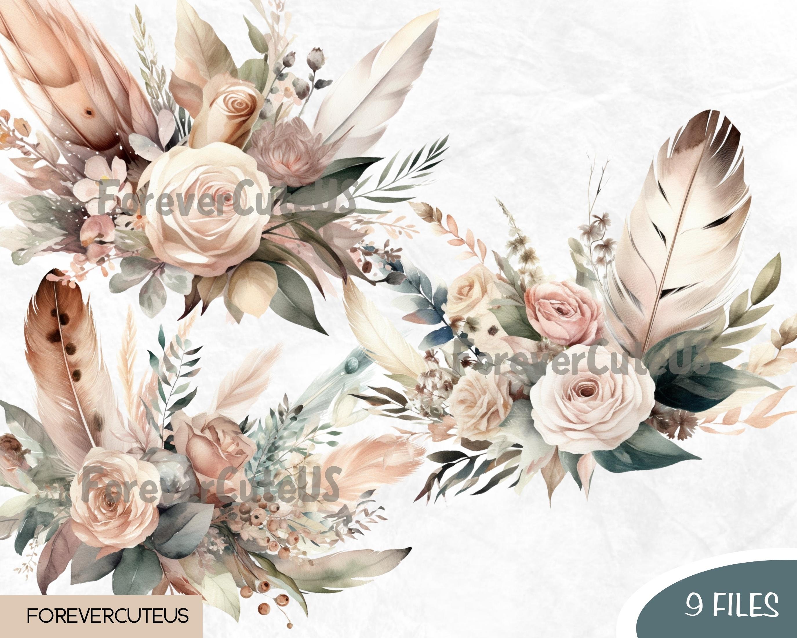 Boho Flower Clipart Boho Floral Bouquets in PNG Format - Etsy