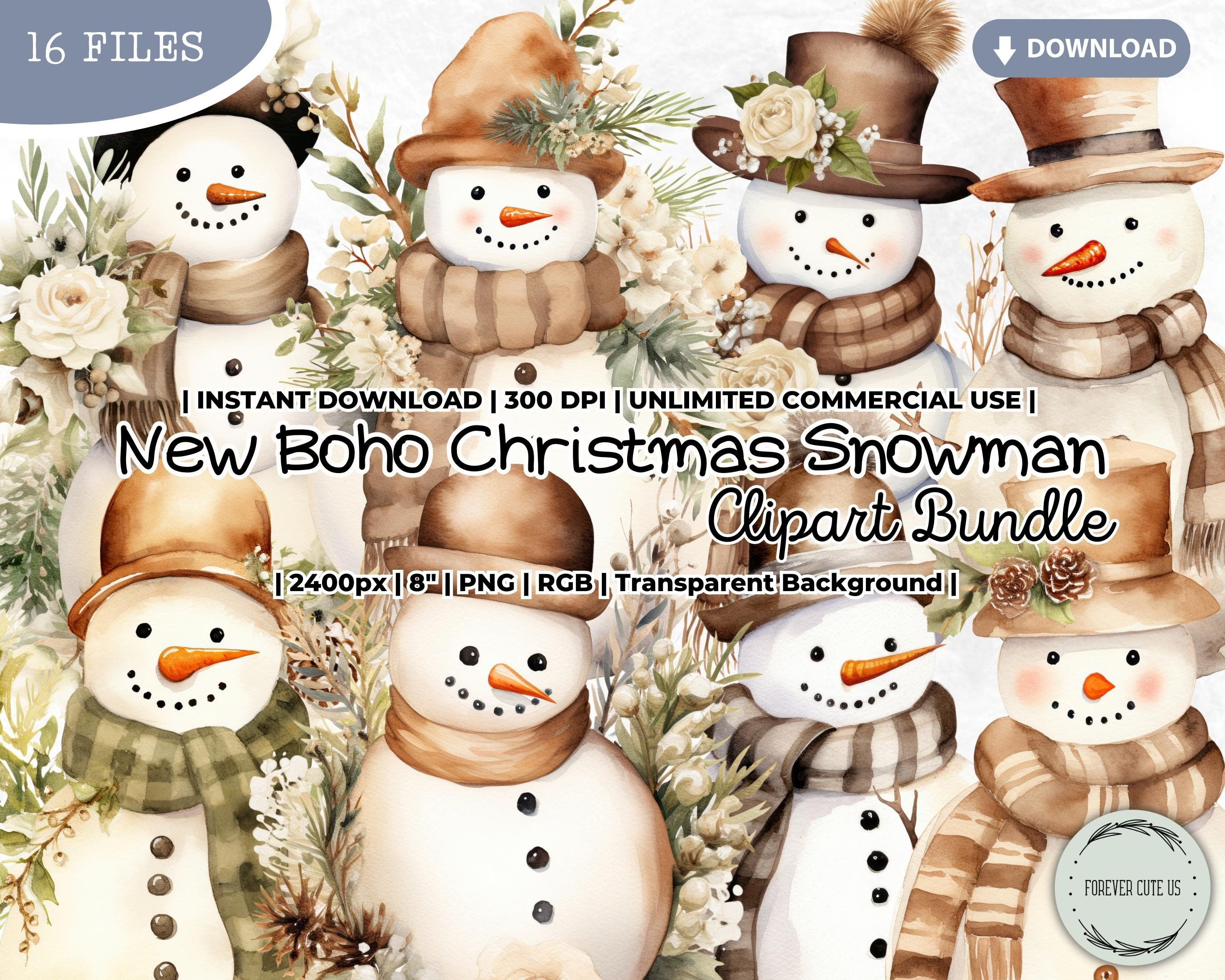 New Boho Christmas Snowman Clipart Natural Neutral Rustic - Etsy