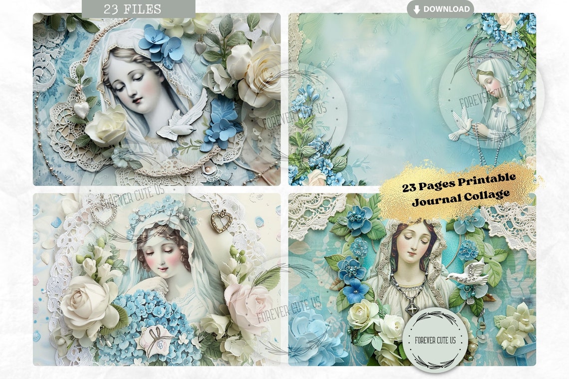 Peaceful Mother Mary Junk Journal Collage Sheet, Catholic, Grace ...