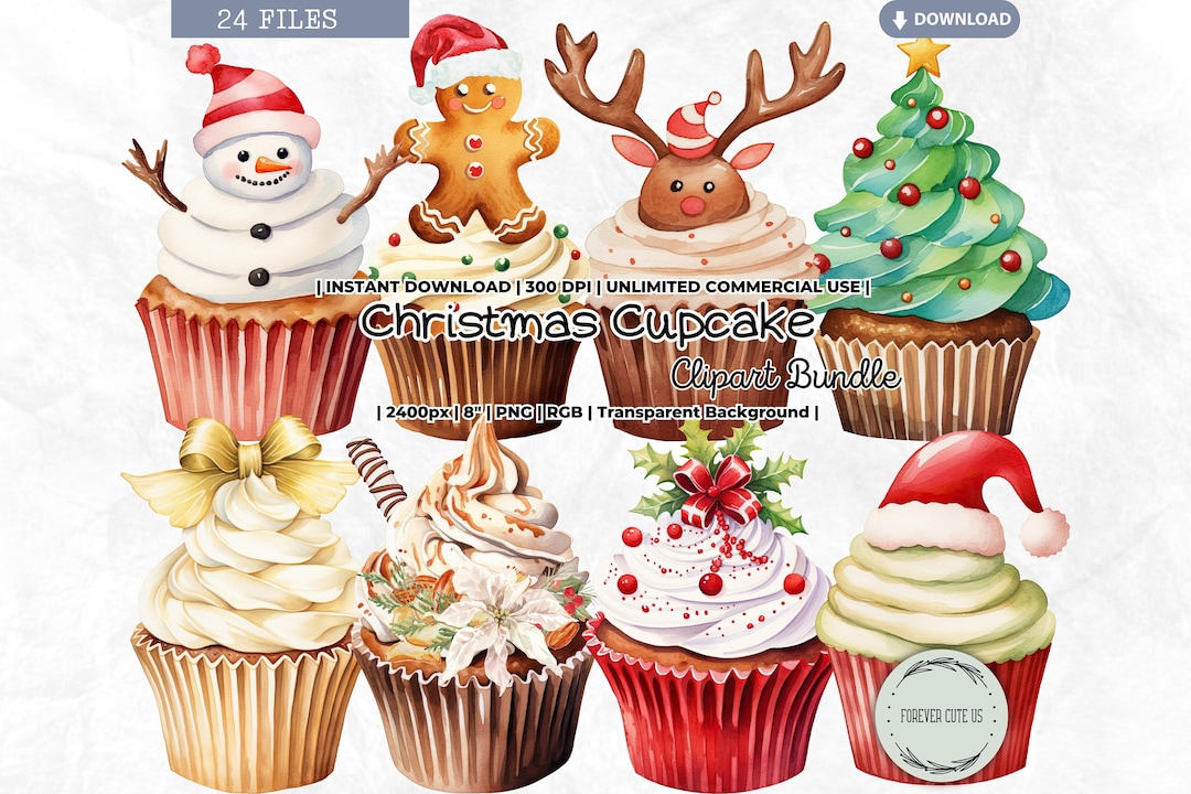 Christmas Cupcake Clipart Bundle, Candyland, Winter, Holidays, Festive ...