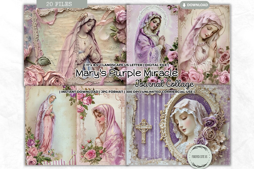 Mary's Purple Miracle Journal Collage Sheet, Mother Mary, Virgin Mary ...