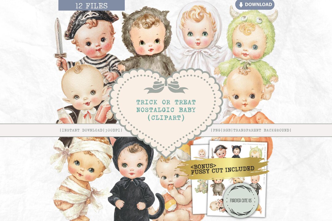 Trick or Treat Nostalgic Baby Clipart, Cute Baby, Baby Boy, Baby Girl ...