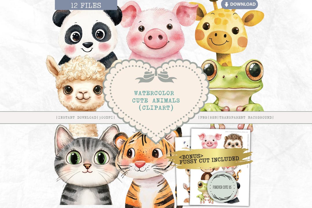 Watercolor Cute Animal Clipart PNG, Nursery Woodland Baby Animals, Pig ...