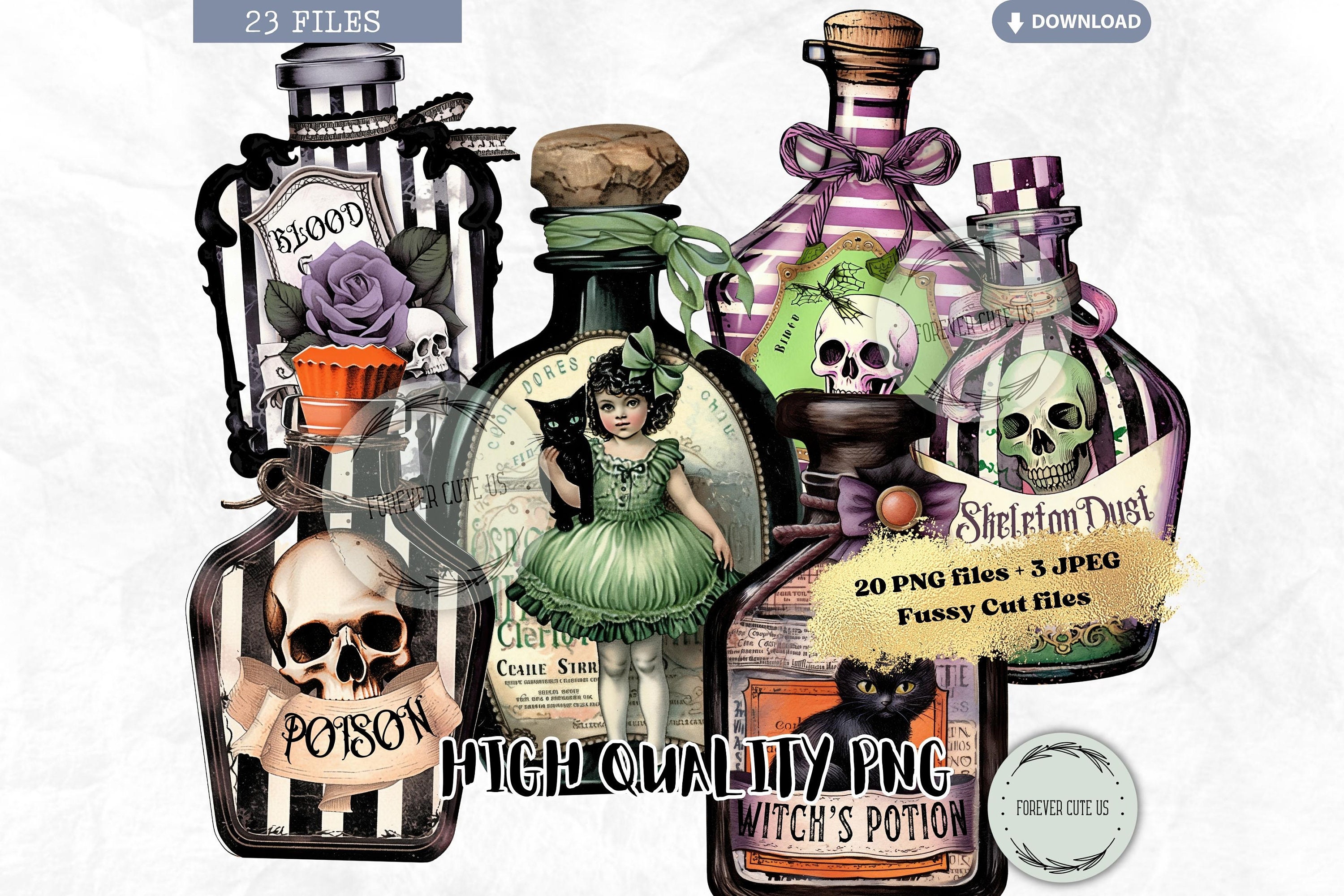 Halloween Potion Bottles Clipart Set, Magical, Apothecary Labels, Witch ...