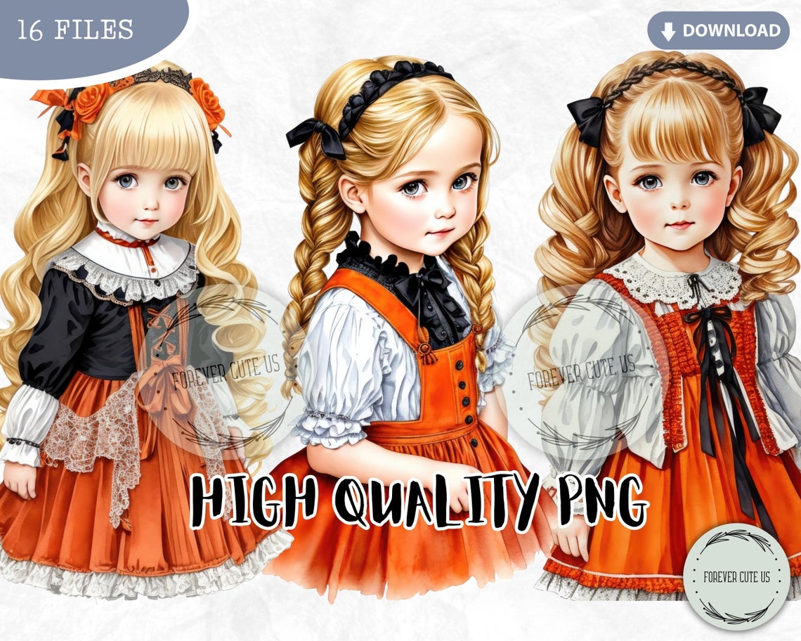 Cute Halloween Girl Clipart Set Fall Autumn Thanksgiving - Etsy