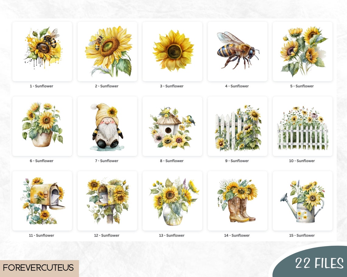 Sunflower Garden Clipart Sunflower Clipart Sunflower PNG - Etsy