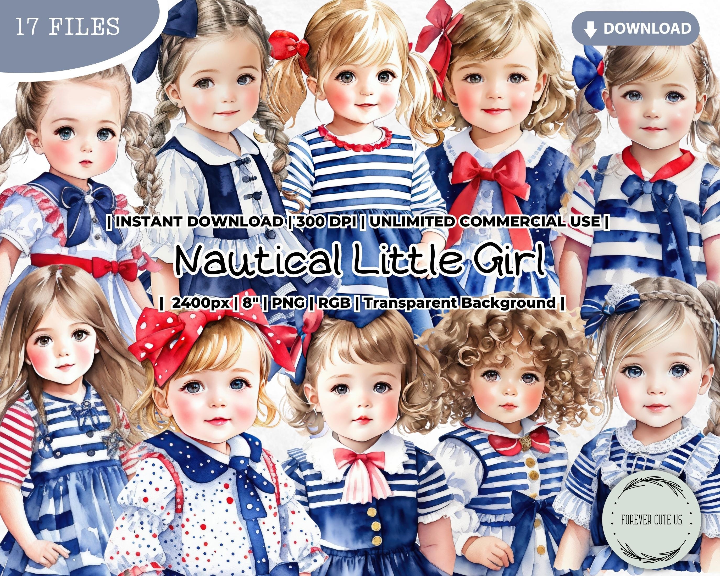 Nautical Little Girl Clipart Bundle Anchor Summer Stripe - Etsy