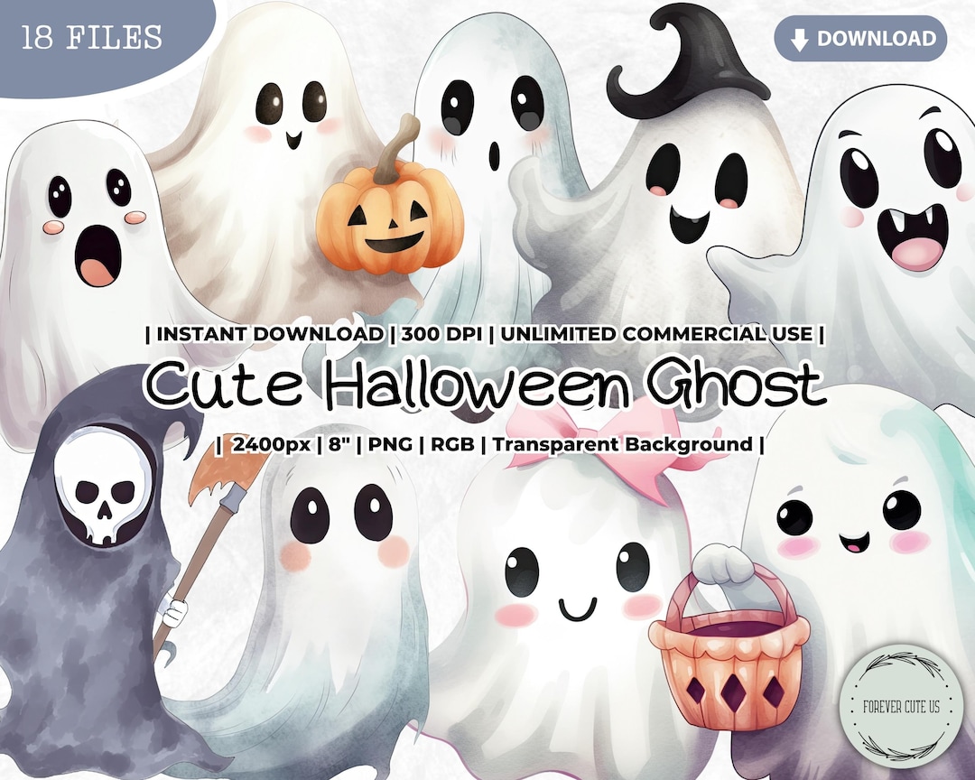 Cute Halloween Ghost Clipart Bundle, Witch, Girl, Pumpkin, Oct 31 ...