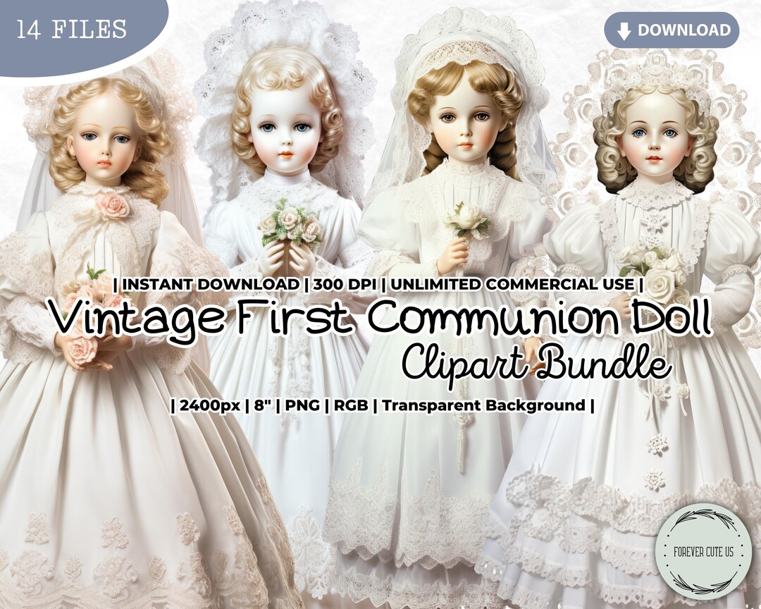 Vintage First Communion Doll Clipart Bundle, Little Girl, Confirmation ...