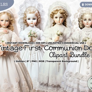 Vintage First Communion Doll Clipart Bundle, Little Girl, Confirmation ...