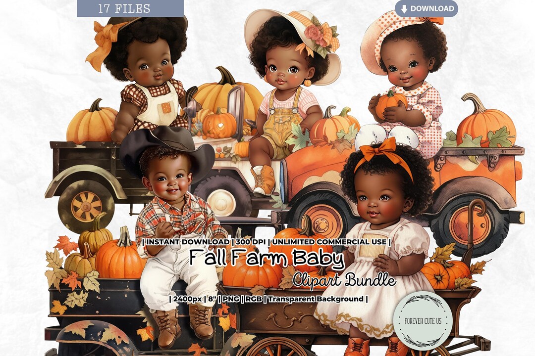 Fall Farm Baby Clipart Bundle, Little Black Boy, Black Girl, Truck ...