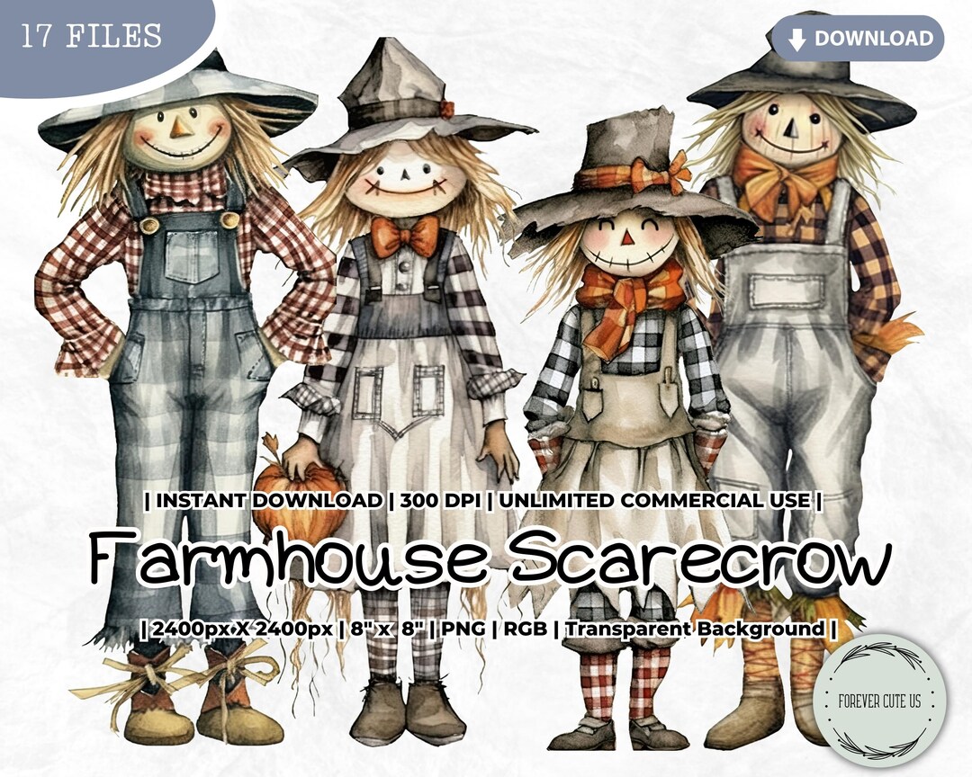 Farmhouse Scarecrow Clipart, Fall, Autumn, Harvest, Watercolor ...
