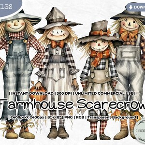 Farmhouse Scarecrow Clipart, Fall, Autumn, Harvest, Watercolor ...