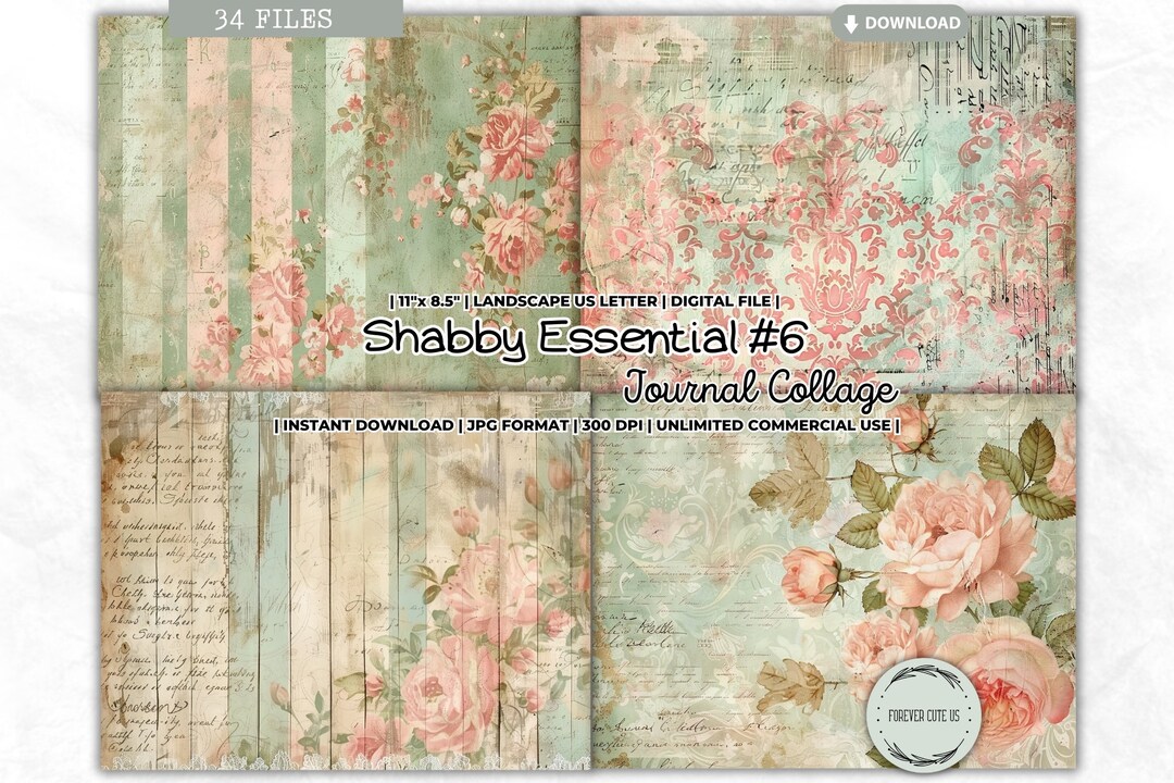 Shabby Essential Junk Journal Collage Sheet, Soft Pastel Shabby Chic ...