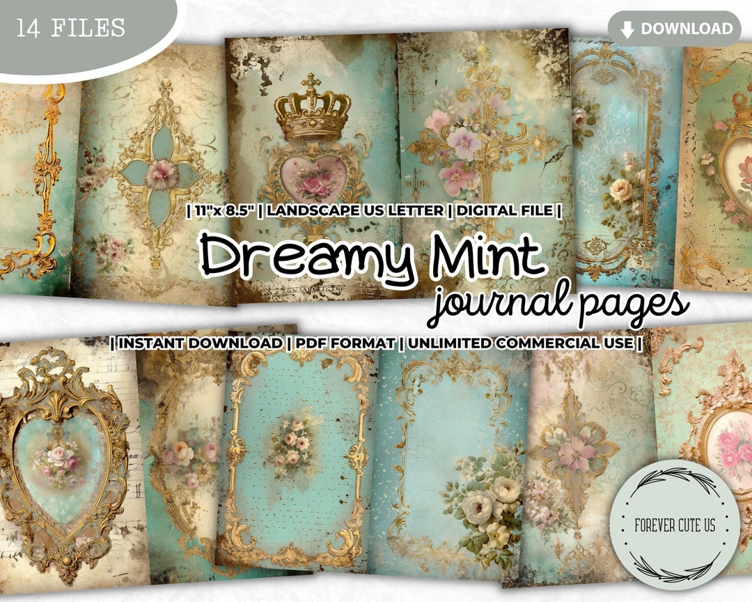 Dreamy Mint Journal Pages Bundle, Printable Shabby Chic, Shabby Chic ...