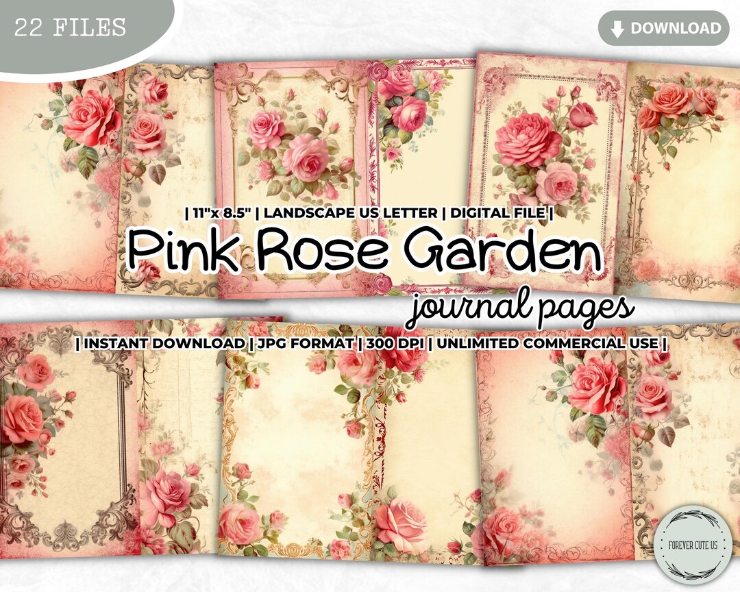 Pink Rose Garden Junk Journal Pages, Shabby Chic Florals (digital ...