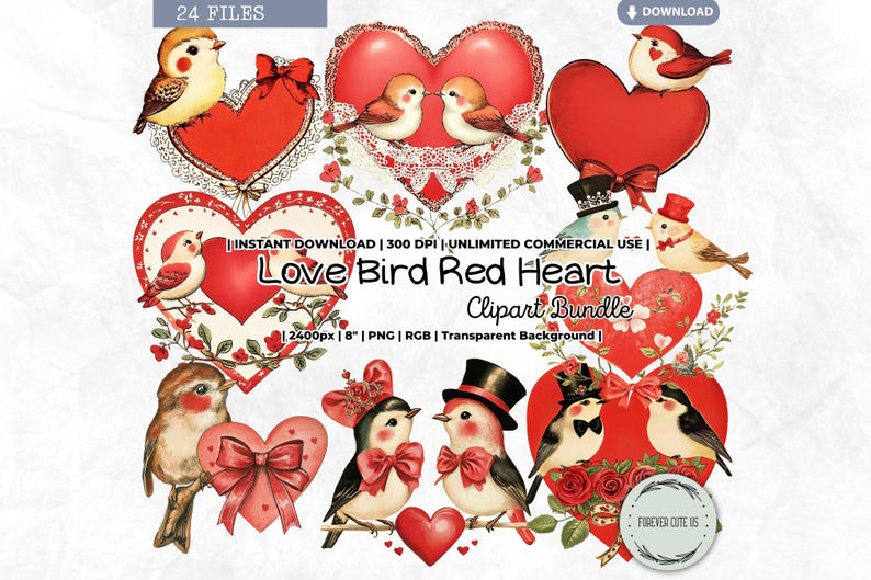 Love Bird Red Heart Clipart, Valentine's Day, Wedding, Anniversary ...