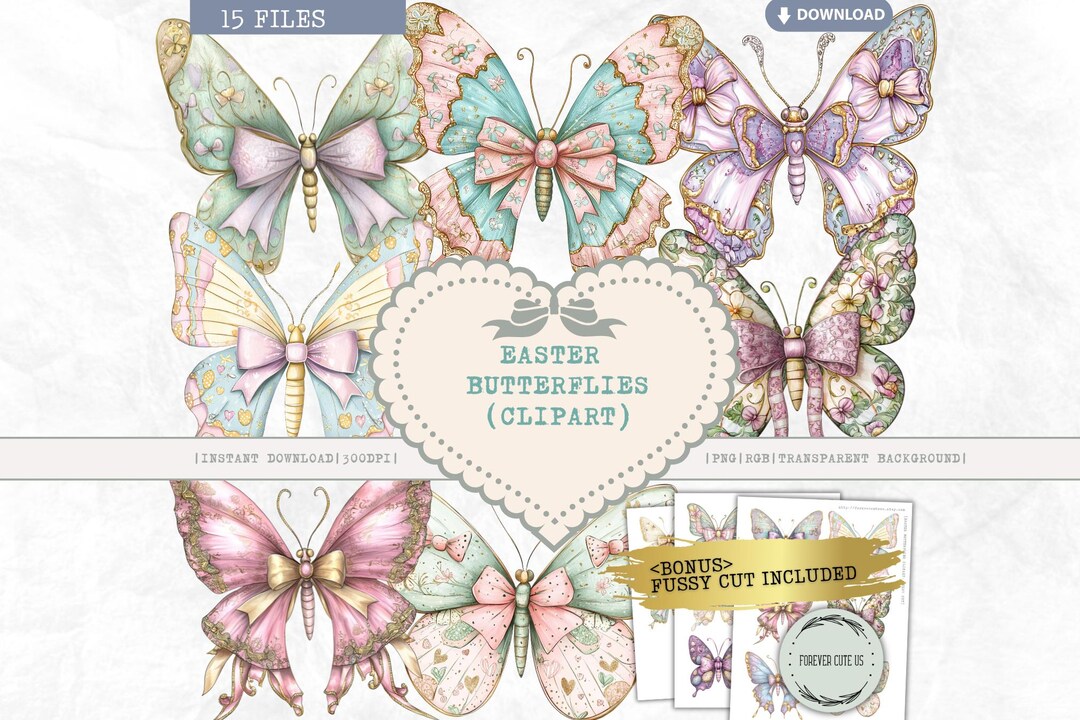 Easter Butterflies Clipart, Pastel, Whimsical, Fairytale, Wings, Spring ...