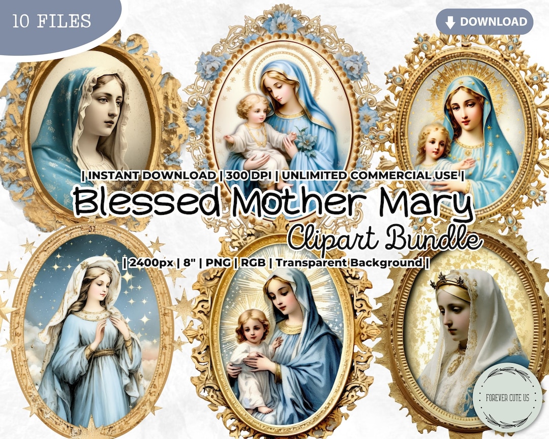 Blessed Mother Mary Clipart Bundle, Virgin Mary, Catholic,lady of ...
