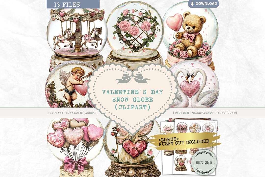 Valentine's Day Snow Globe Clipart, Crystal, Holiday Sphere, Decoration ...