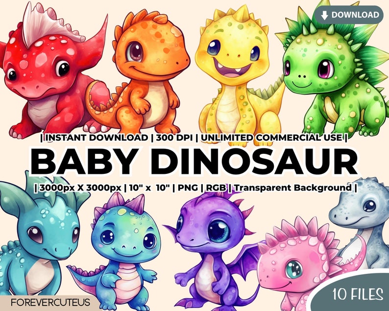 Baby Dinosaur Clipart Bundle Dinosaur Clipart Cute Dinosaur - Etsy