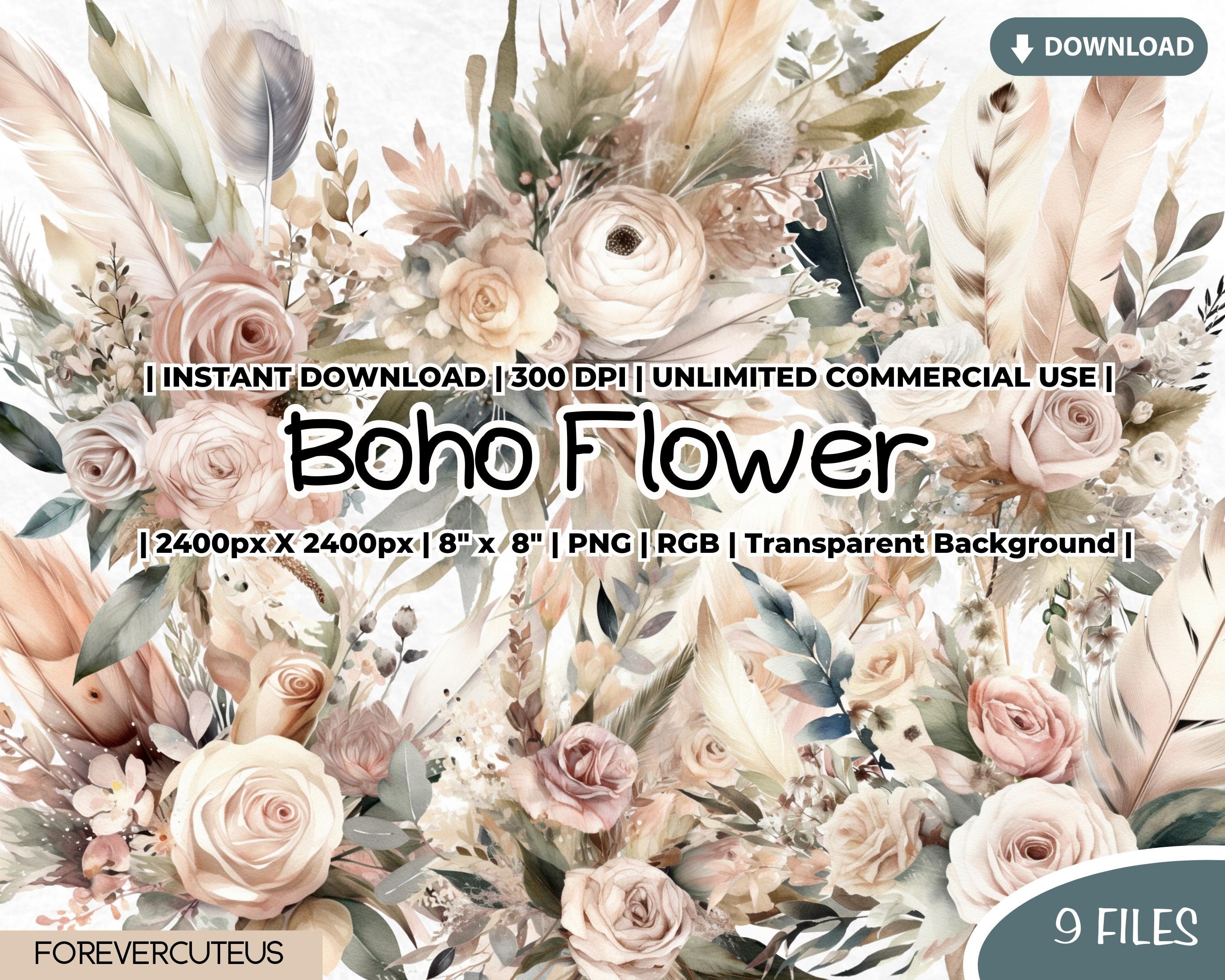 Boho Flower Clipart Boho Floral Bouquets in PNG Format - Etsy