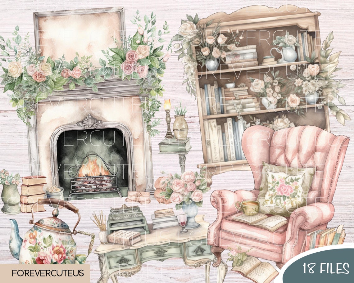 Cottagecore Bookworm Girl Clipart Bookworm Reading Watercolor - Etsy